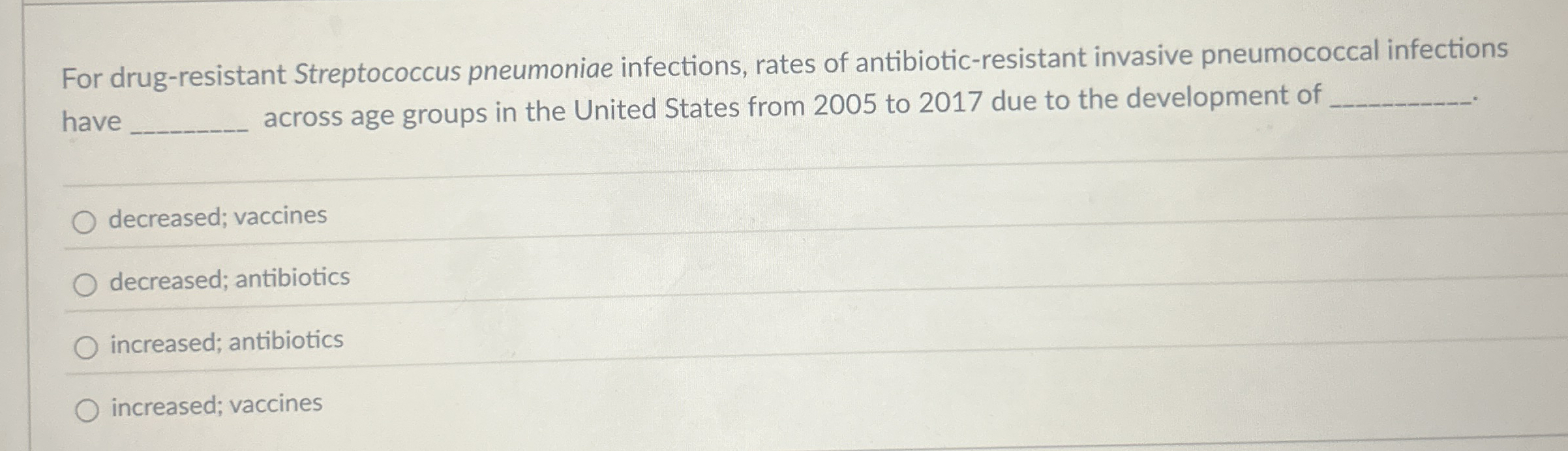 Solved For drug-resistant Streptococcus pneumoniae | Chegg.com