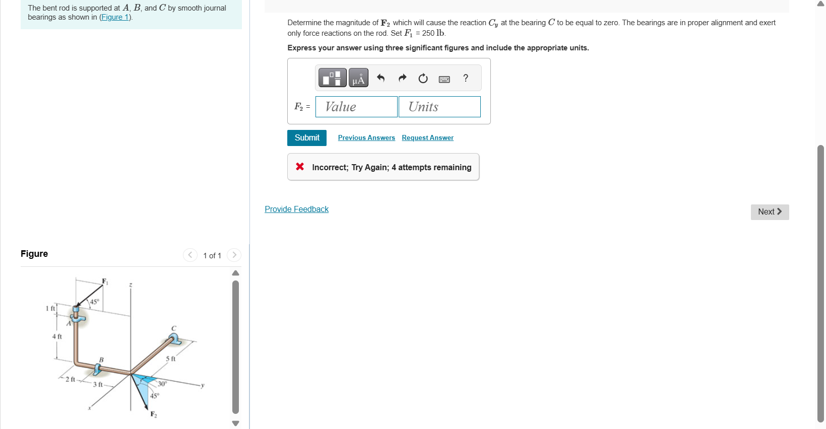 Solved The bent rod is supported at \( ﻿A, ﻿B \), ﻿and \( ﻿C | Chegg.com