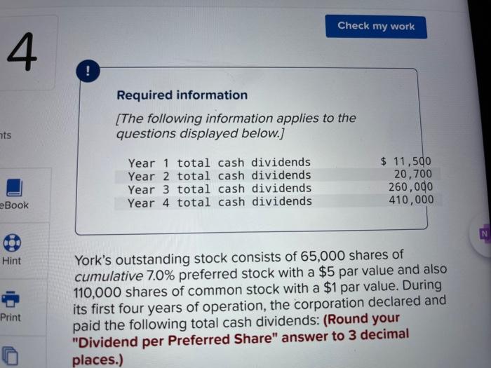 Solved York's outstanding stock consists of 65,000 shares of | Chegg.com
