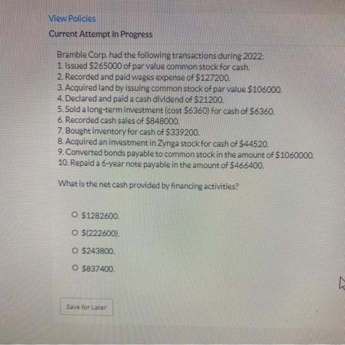 Solved View Policies Current Attempt in Progress Bramble | Chegg.com