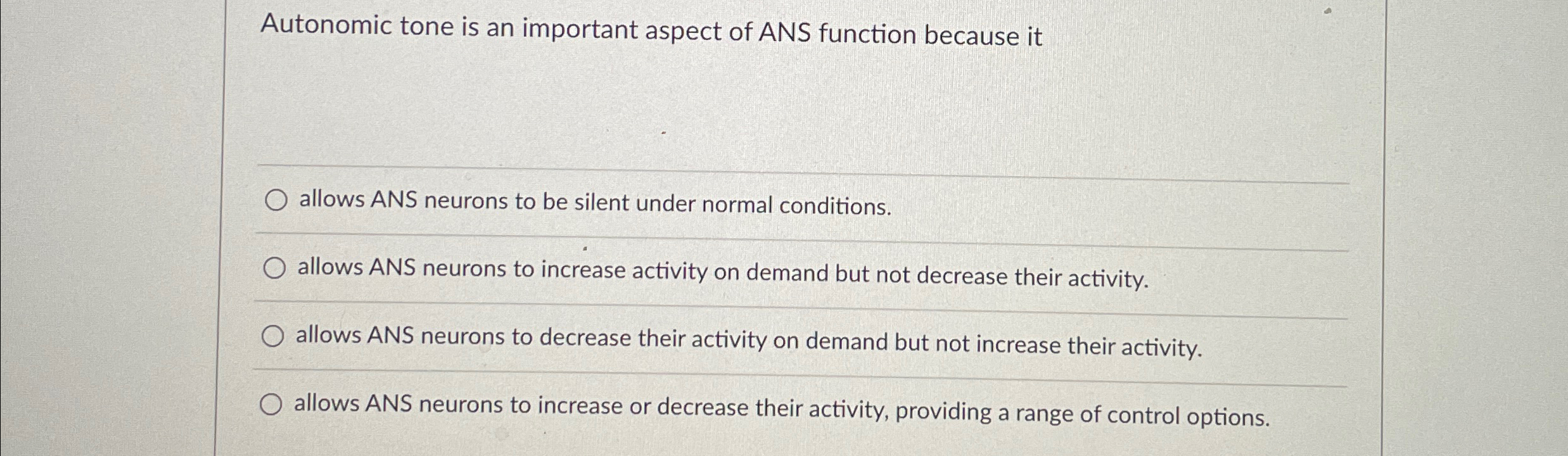 Solved Autonomic tone is an important aspect of ANS function | Chegg.com
