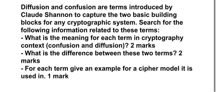 Solved Diffusion and confusion are terms introduced by | Chegg.com