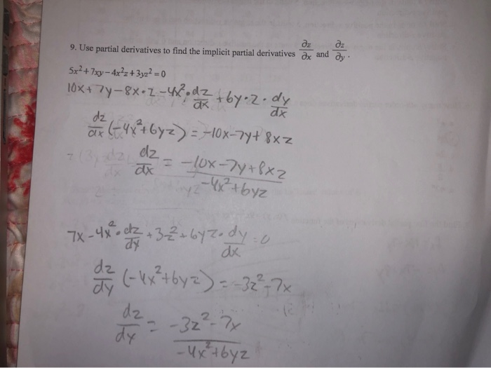 Solved dz dz 9. Use partial derivatives to find the implicit | Chegg.com