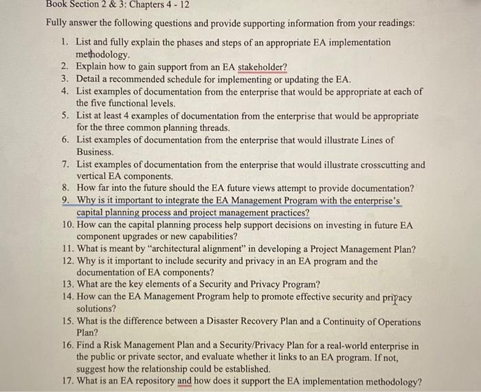 Solved Book Section 2 & 3: Chapters 4 - 12 Fully answer the | Chegg.com