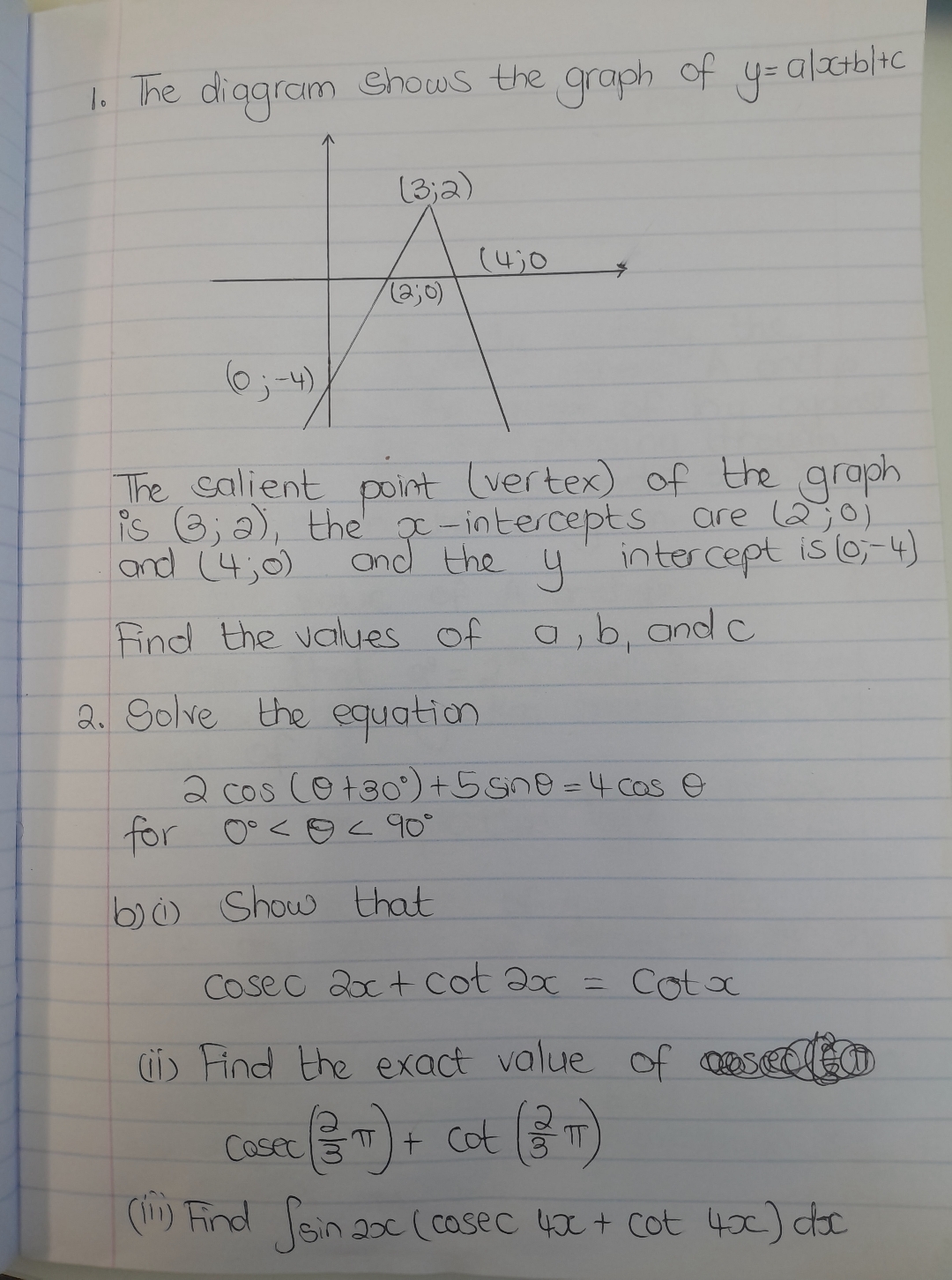 Solved The diagram shows the graph of y=a|x+b|+cThe salient | Chegg.com