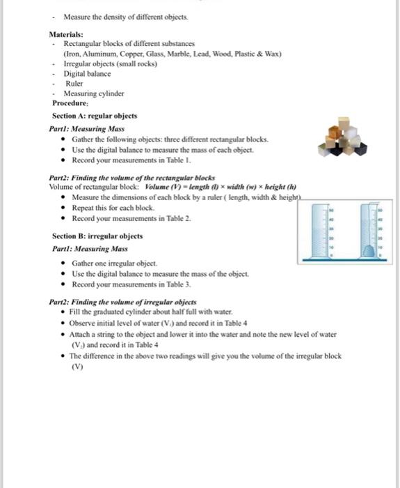 Solved Materials: - Rectangular blocks of different | Chegg.com