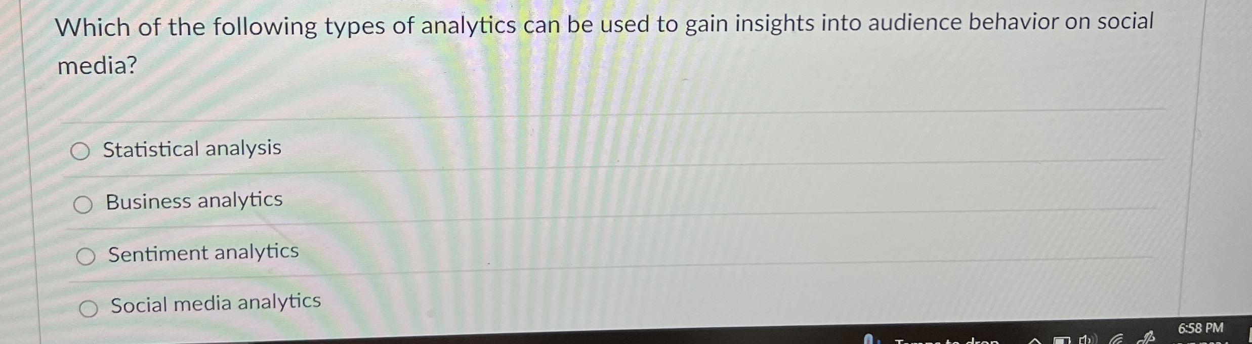 Solved Which of the following types of analytics can be used | Chegg.com