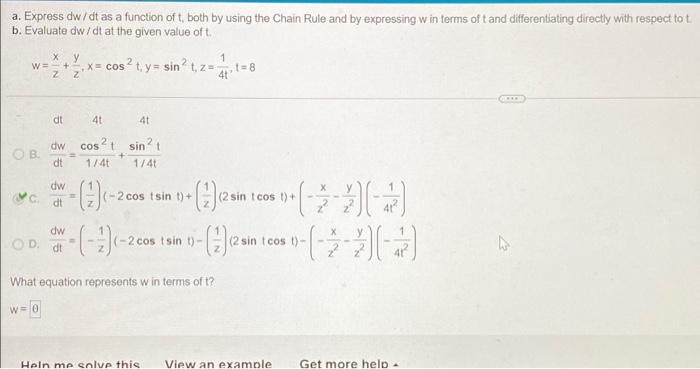 Solved a. Express dw/dt as a function of t, both by using | Chegg.com