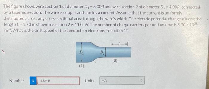 Solved The figure shows wire section 1 of diameter D1=5.00R | Chegg.com