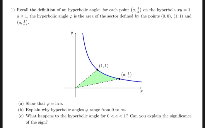 Solved 1) Recall the definition of an hyperbolic angle: for | Chegg.com