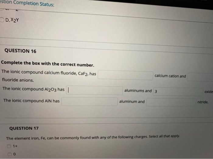 Solved estion Completion Status: D.X2Y QUESTION 16 Complete | Chegg.com