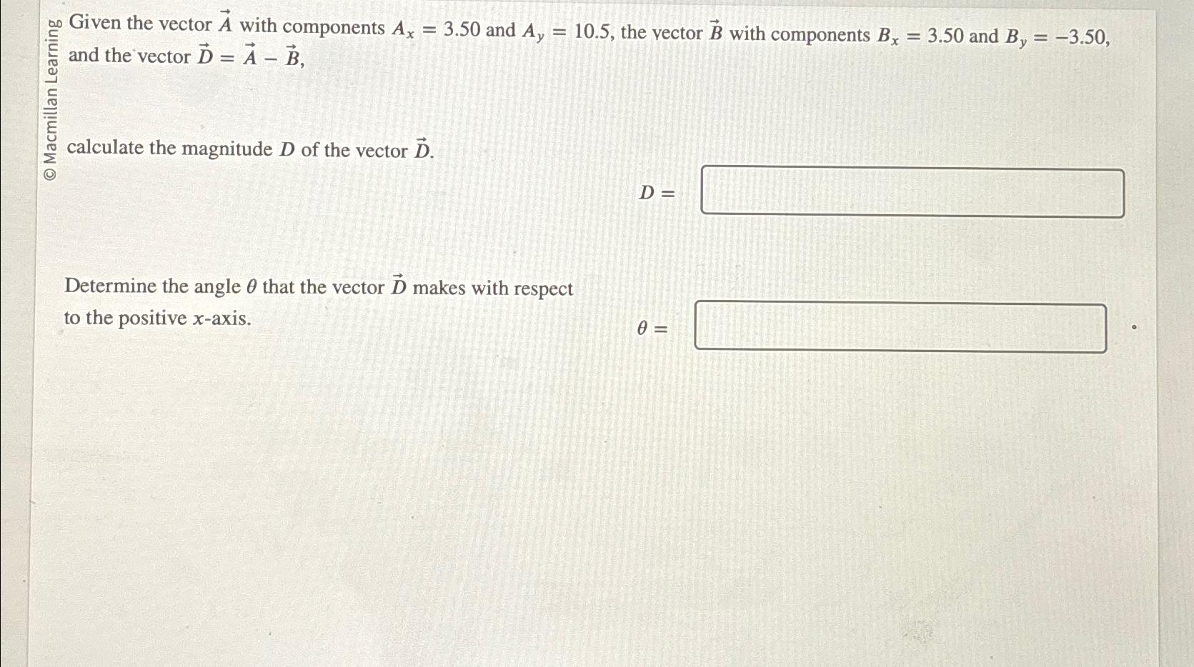 Solved . ﻿Given the vector vec(A) ﻿with components Ax=3.50 | Chegg.com