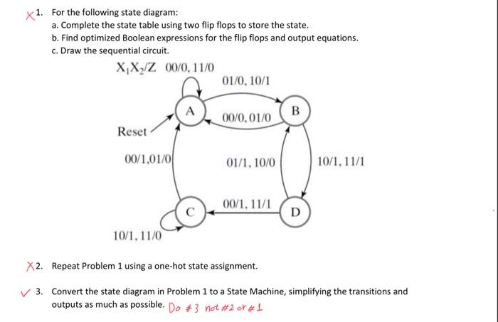 Solved 1. For the following state diagram: a. Complete the | Chegg.com