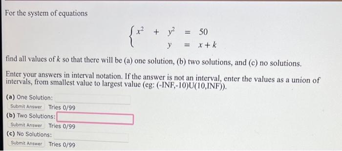 Solved For the system of equations find all values of k so | Chegg.com