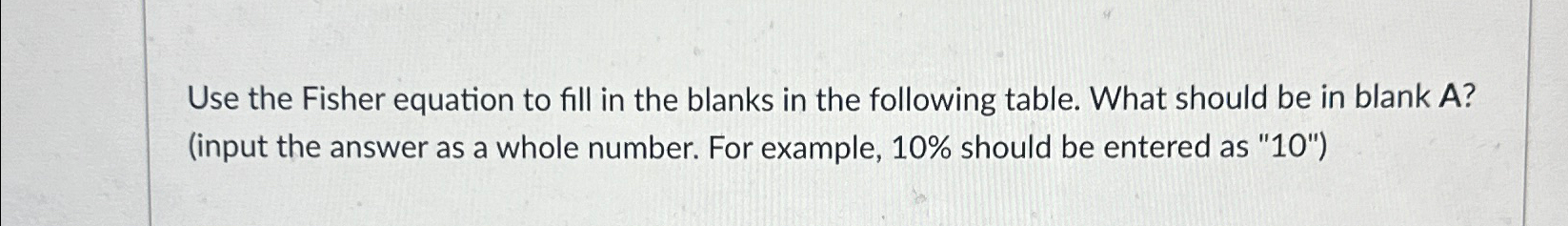 Solved Use the Fisher equation to fill in the blanks in the | Chegg.com