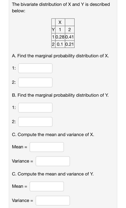 Solved The bivariate distribution of X and Y is described | Chegg.com