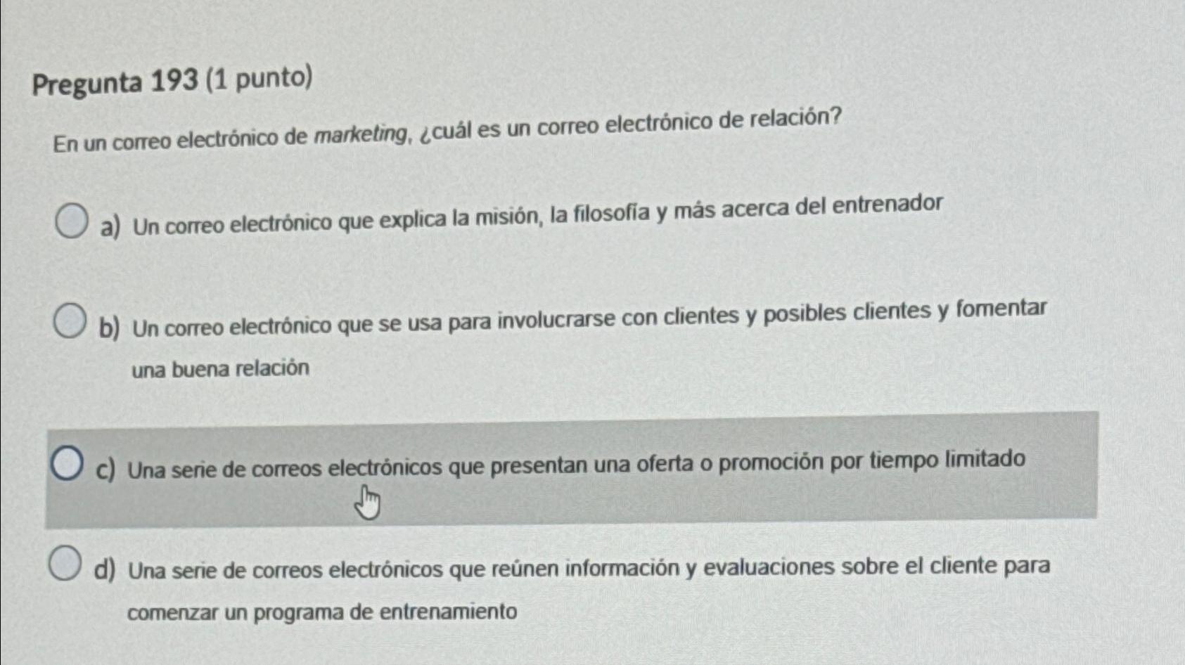 Solved Pregunta 193 (1 ﻿punto)En un correo electrónico de | Chegg.com