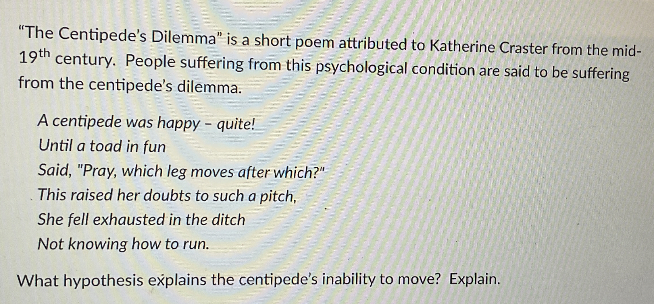 Solved "The Centipede's Dilemma" is a short poem attributed | Chegg.com
