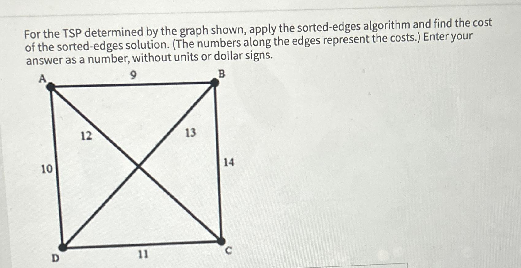 Solved For the TSP determined by the graph shown, apply the | Chegg.com