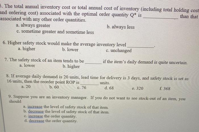 Solved 5. The total annual inventory cost or total annual | Chegg.com