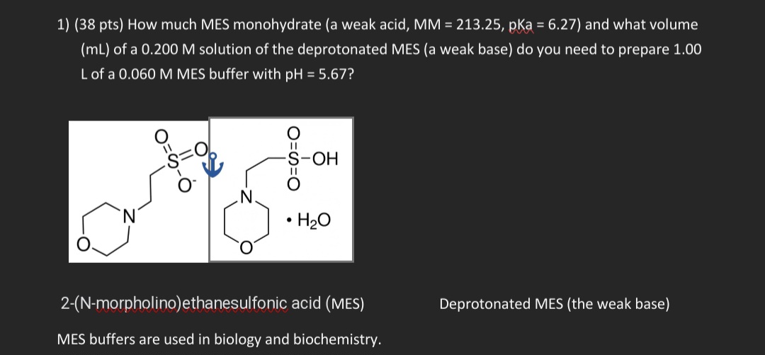 Solved (38 ﻿pts) ﻿How much MES monohydrate (a weak acid, | Chegg.com