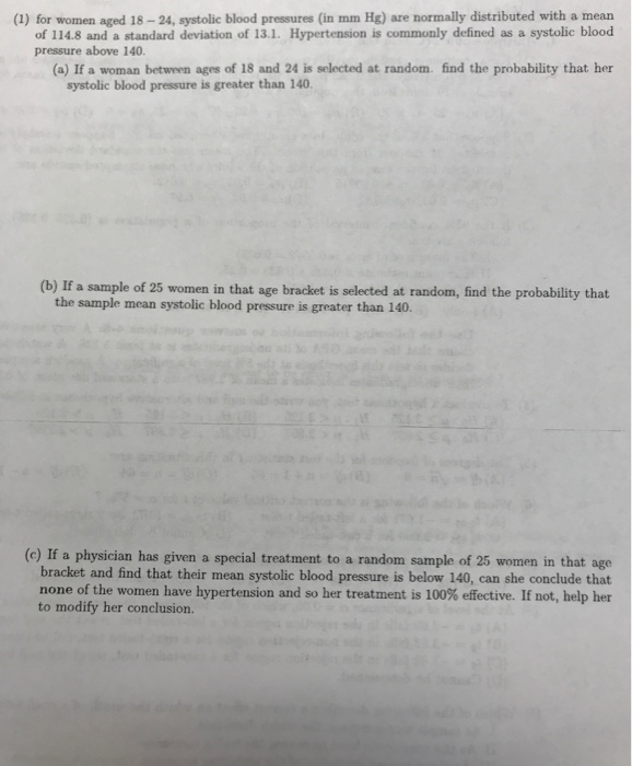 Solved (1) for women aged 18 - 24, systolic blood pressures | Chegg.com