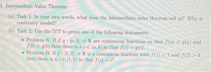 Solved 3. Intermediate Value Theorem (a) Task 1: In your own | Chegg.com