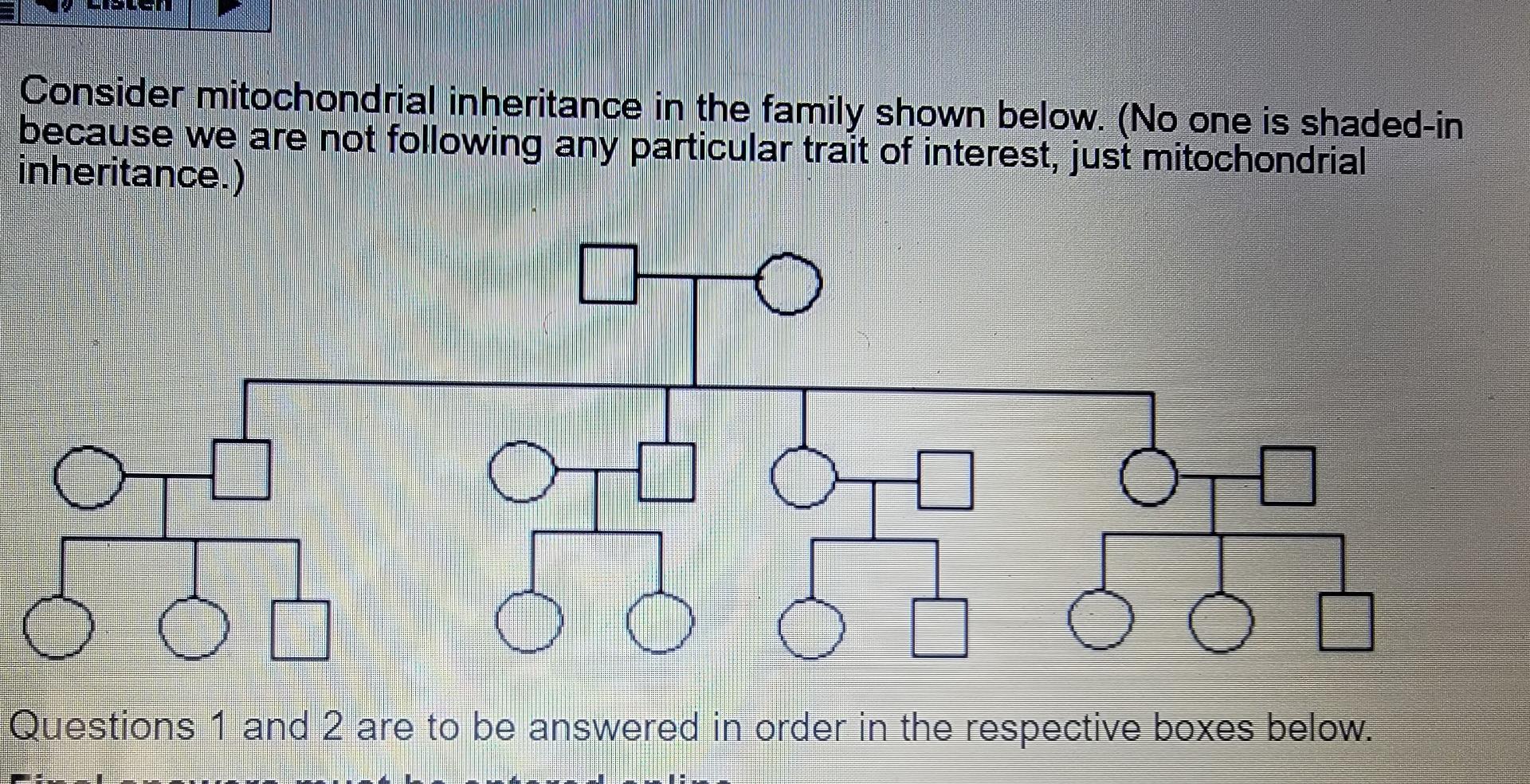 Solved Consider mitochondrial inheritance in the family | Chegg.com