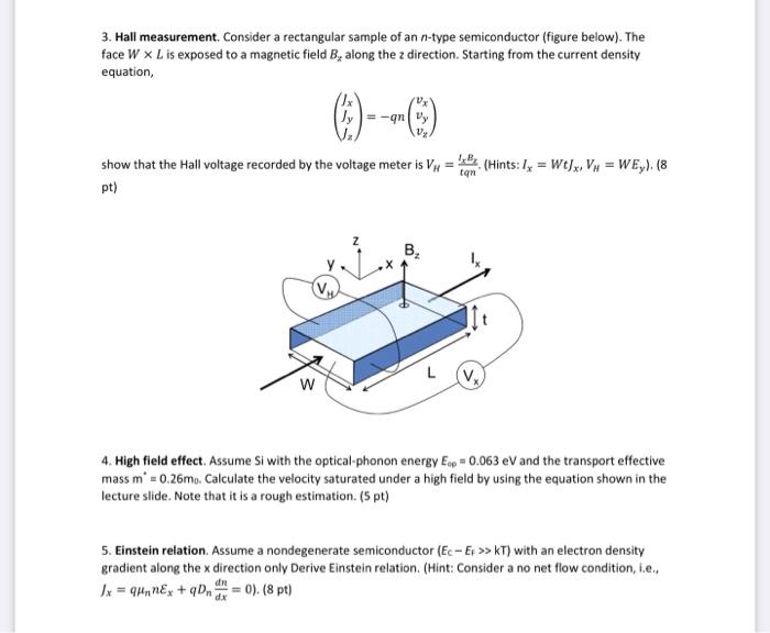 Solved 3. Hall measurement. Consider a rectangular sample of | Chegg.com