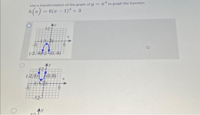 Solved Use a transformation of the graph of y=x4 to graph | Chegg.com