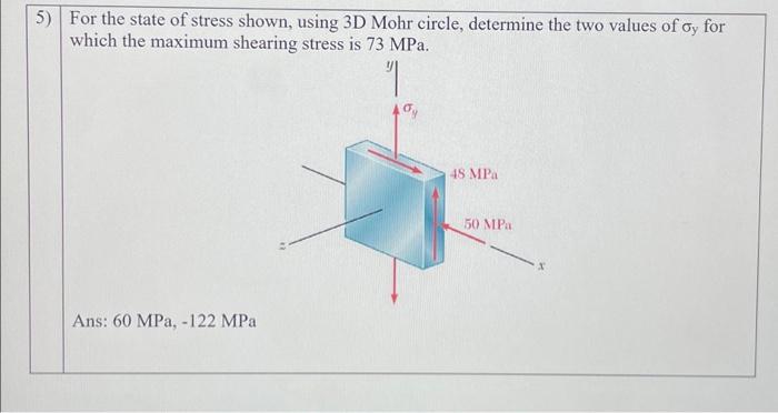 Solved For the state of stress shown, using 3D Mohr circle, | Chegg.com