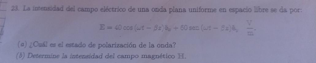 La intensidad del campo eléctrico de una onda plana | Chegg.com