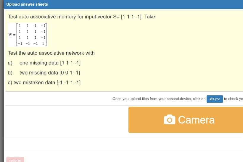 Solved Upload answer sheets Test auto associative memory for | Chegg.com