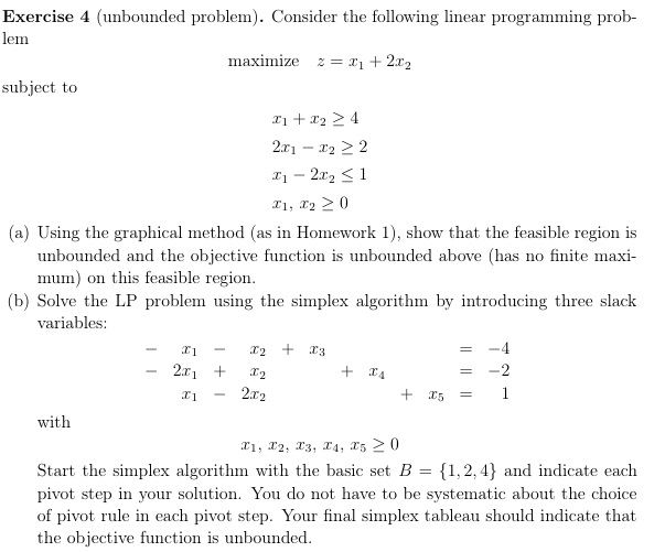 Solved Exercise 4 (unbounded problem). ﻿Consider the | Chegg.com