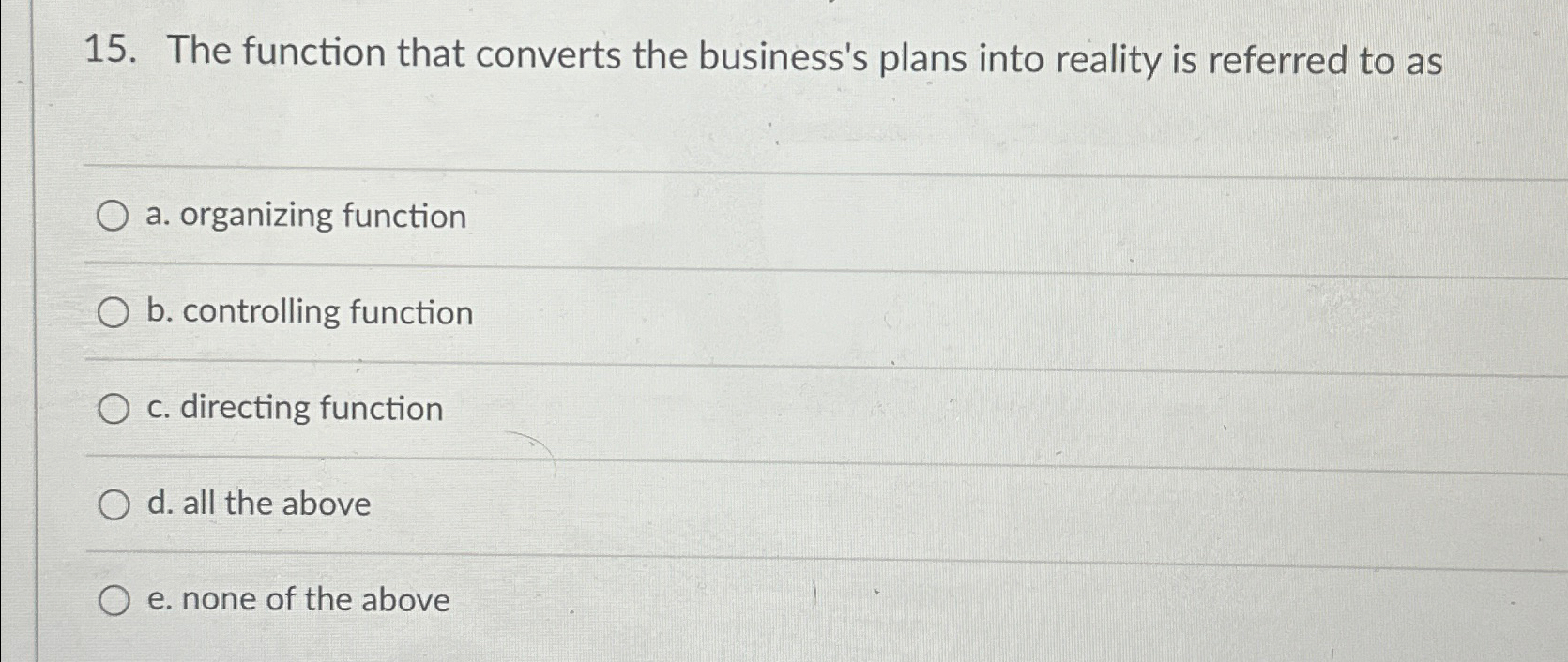 Solved The function that converts the business's plans into | Chegg.com