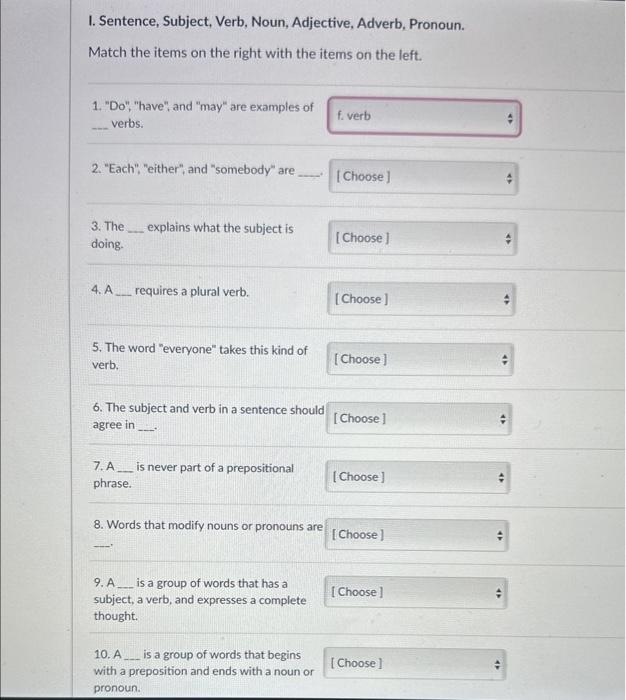 I. Sentence, Subject, Verb, Noun, Adjective, Adverb, | Chegg.com