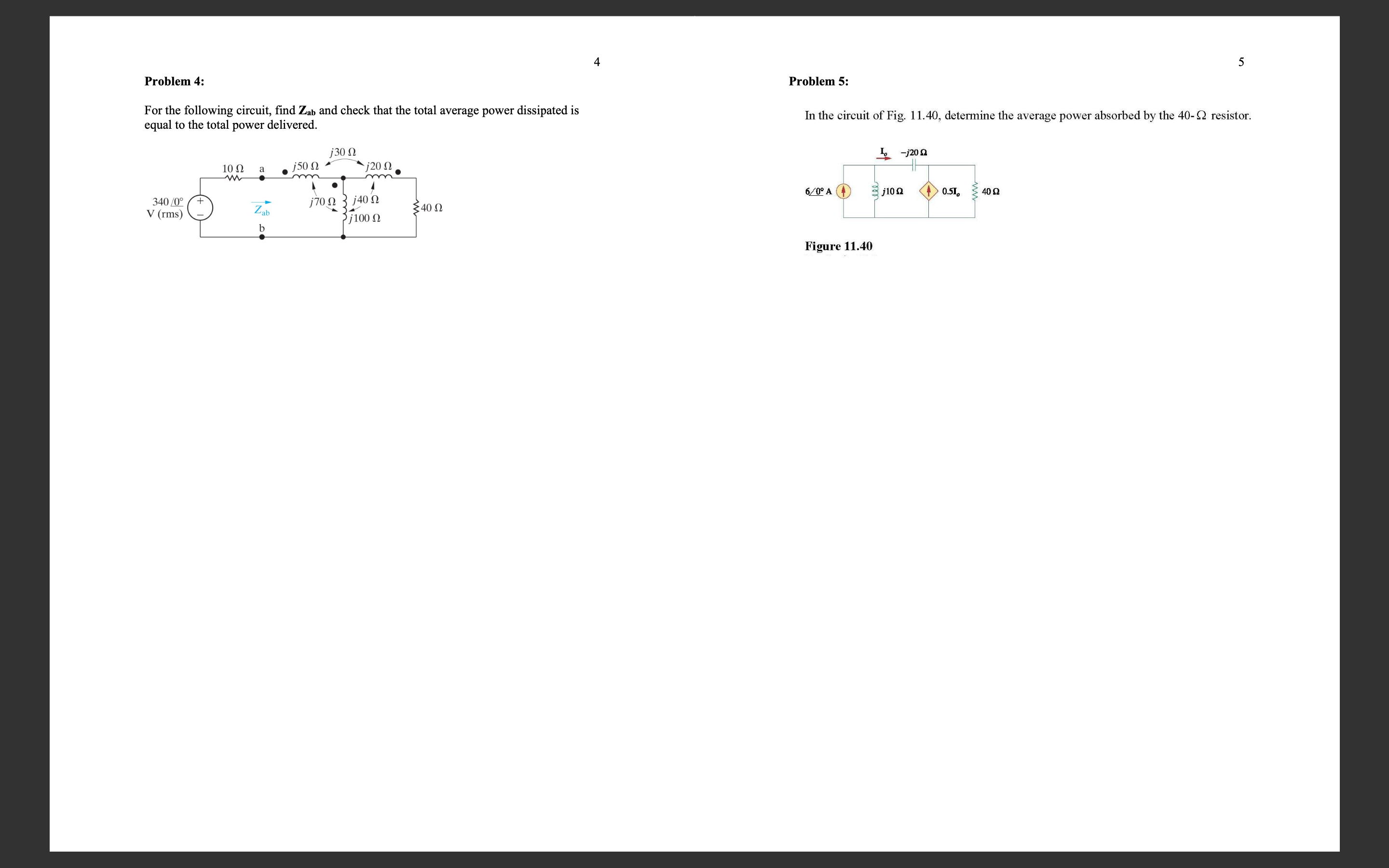 Problem 4:For the following circuit, find Zab ﻿and | Chegg.com