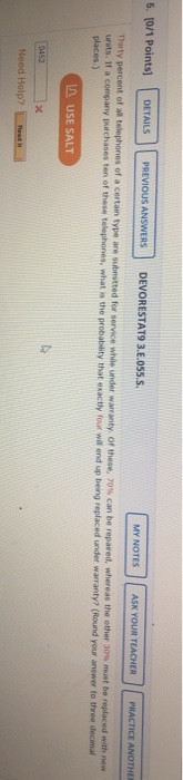 Solved 5. (0/1 Points) DETAILS PREVIOUS ANSWERS DEVORESTAT9 | Chegg.com