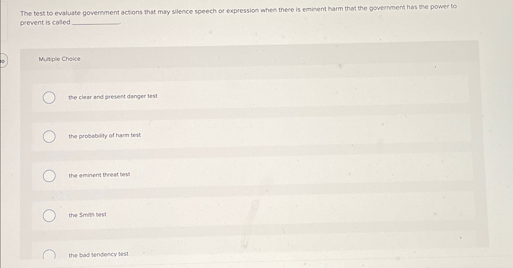 Solved The test to evaluate government actions that may | Chegg.com