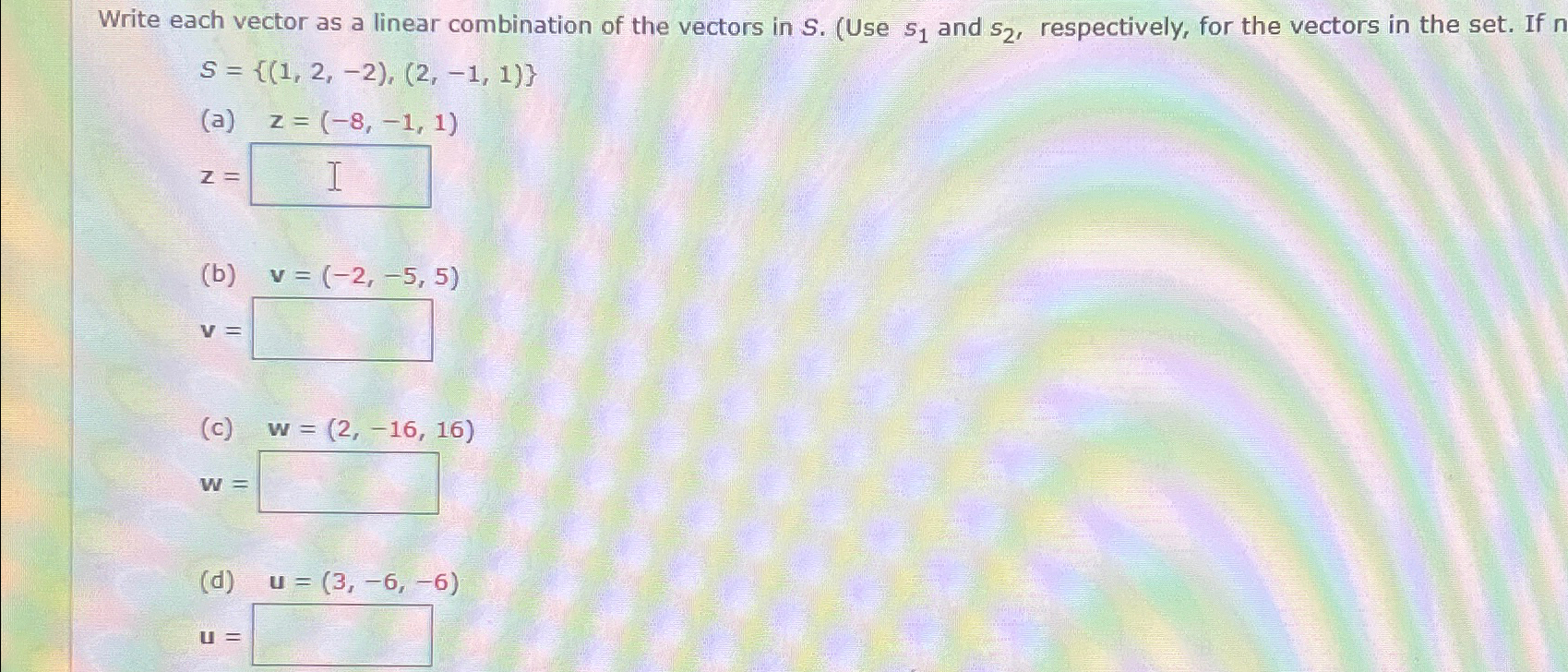 Solved Write each vector as a linear combination of the | Chegg.com