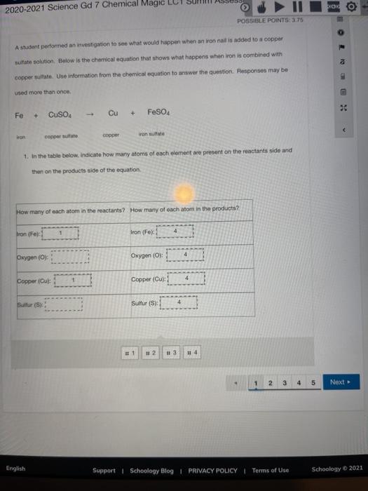 Solved 2020-2021 Science Gd 7 Chemical Magic BOX O POSSIBLE | Chegg.com