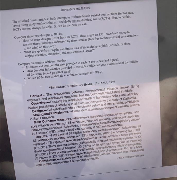 Bartenders and Bikers he attached "mini-articles" | Chegg.com