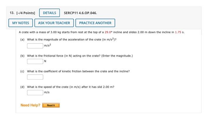 Solved A crate with a mass of 3.00 kg starts from rest at | Chegg.com