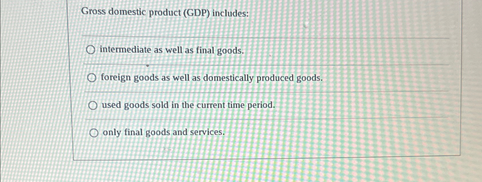 Solved Gross domestic product (GDP) ﻿includes:intermediate | Chegg.com