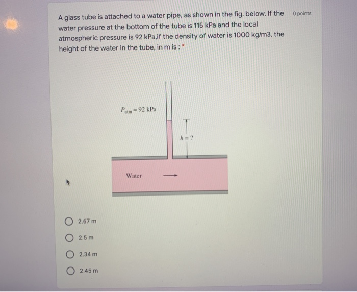 Solved points A glass tube is attached to a water pipe, as | Chegg.com