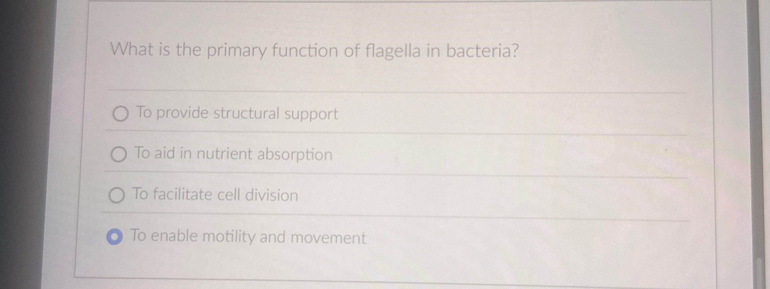 Solved What is the primary function of flagella in | Chegg.com