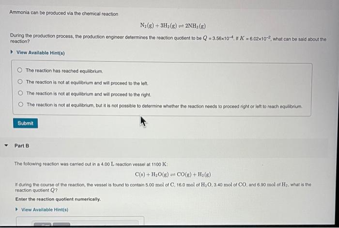 Solved Ammonia can be produced via the chemical reaction N2( | Chegg.com