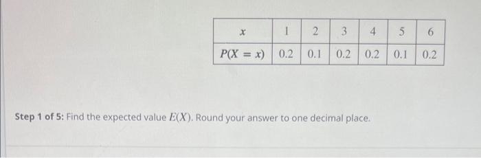Solved Step 1 of 5: Find the expected value E(X), Round your | Chegg.com