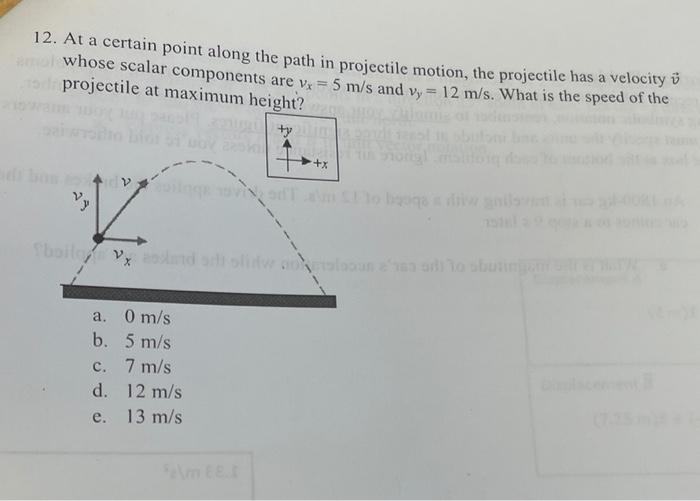 Solved 12. At a certain point along the path in projectile | Chegg.com