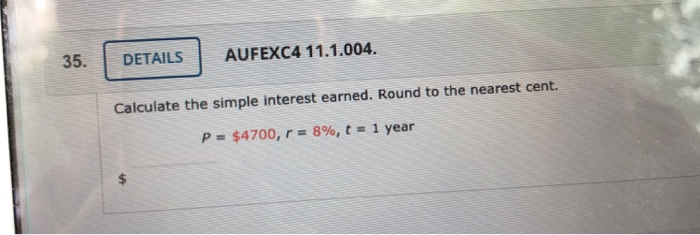 Solved 35. DETAILS AUFEXC4 11.1.004. Calculate the simple | Chegg.com